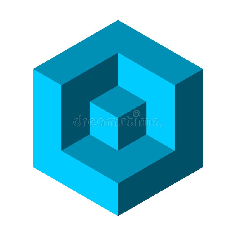 Blue Cube in a Cube Optical Illusion. 3D Geometric Object. Construction ...