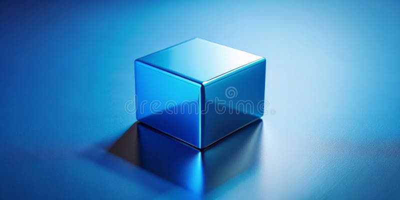 Blue Cube Overhead, 3D Render, Minimalist Design Stock Illustration ...