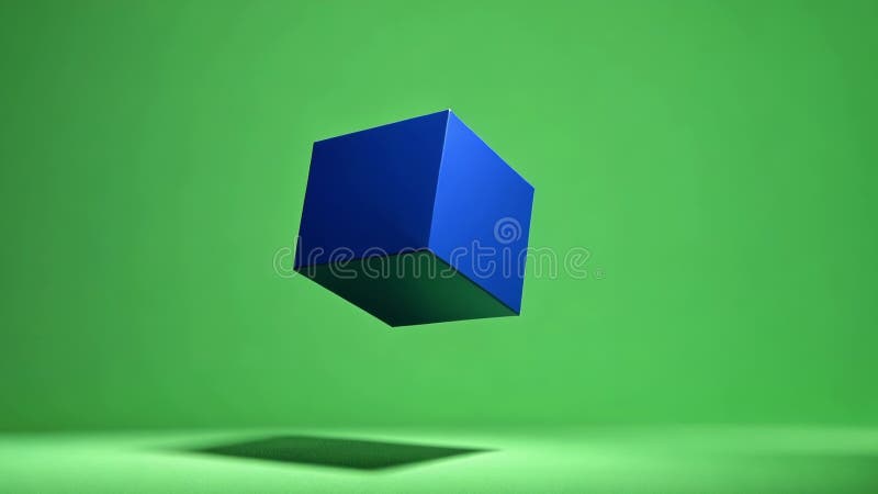 Blue Cube Rotating on Green Screen Background Stock Video - Video of ...