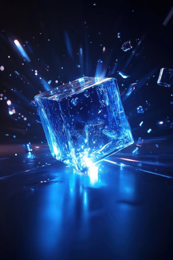 A Blue Cube is Shown in a Blue Light Stock Photo - Image of digital ...