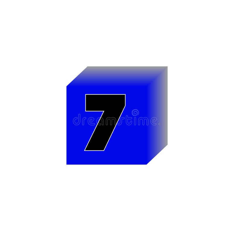 Blue Cube Symbol. Number Seven Shape. Geometric Digit Image. Vector ...