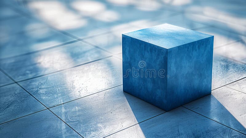 Blue Cube on Tiled Floor with Soft Lighting and Shadows. Stock Photo ...