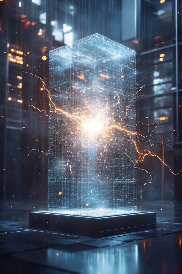 A Blue Cube with a Yellow Light Inside of it Stock Photo - Image of ...