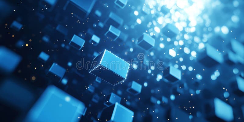 Blue Cubes Float in the Air Against a Blue Background Stock Photo ...