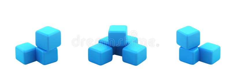 Blue Cubes Stacked in Various Arrangements, Three Groups of Cubes ...