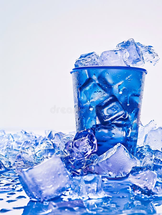 A Blue Cup Filled with Ice and Ice Cubes Stock Image - Image of blue ...