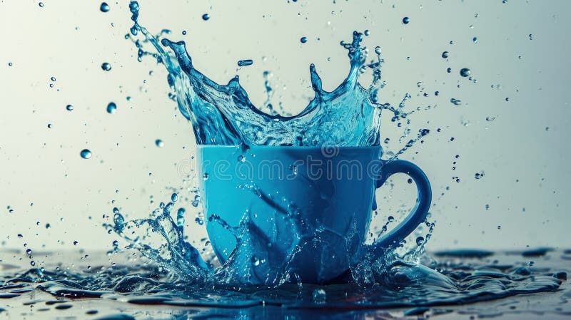 Blue Cup with Splashing Water Stock Image - Image of cold, blue: 309050861