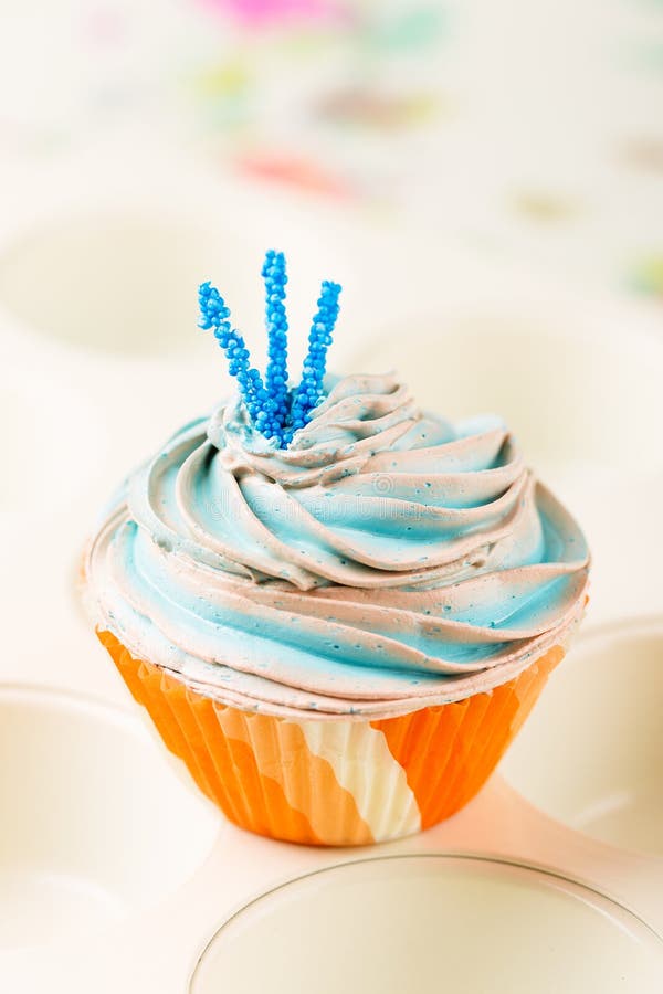 Blue Cupcake on Black Background with Copy Space Stock Image - Image of ...