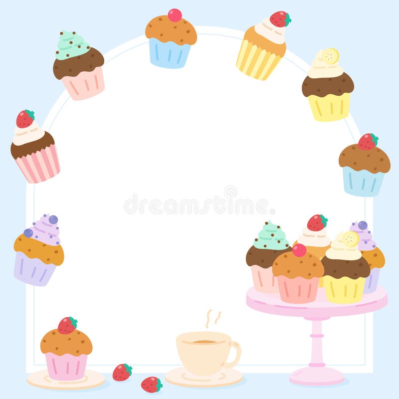Blue cupcake party frame 1 stock vector. Illustration of display ...