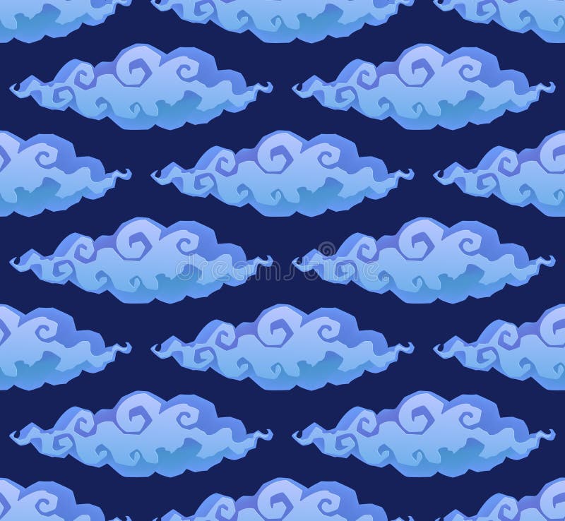 Blue Curly Cartoon Style Clouds Vector Seamless Pattern Stock Vector ...
