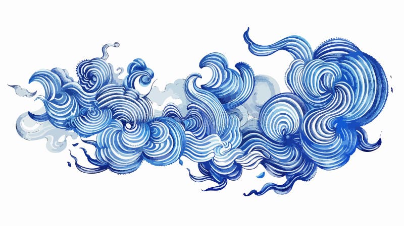 Blue Curly Cloud Contour Hand Drawn Illustration for Creative Designs ...