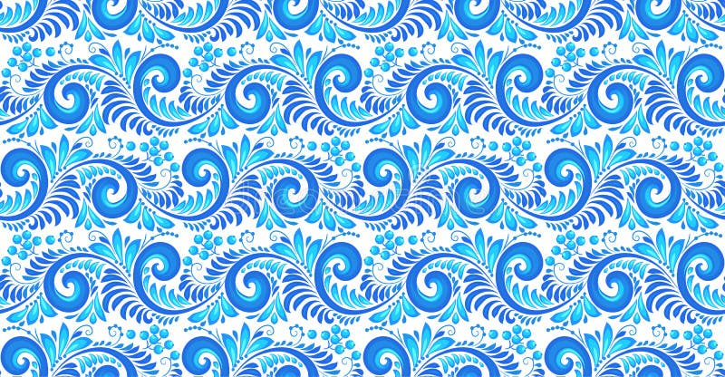 Blue Curly Seamless Pattern in Gzhel Style Stock Vector - Illustration ...