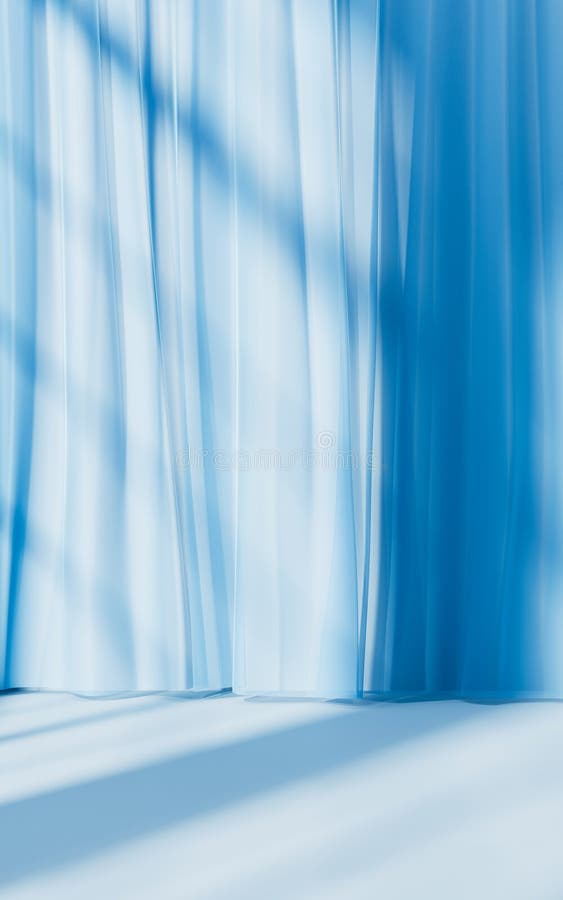 Blue Curtain with Sunlight Comes in, 3d Rendering Stock Illustration ...