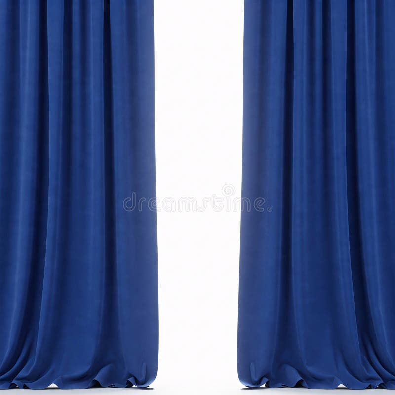 Blue Curtains Isolated on White Background. 3d Render Front View Stock ...