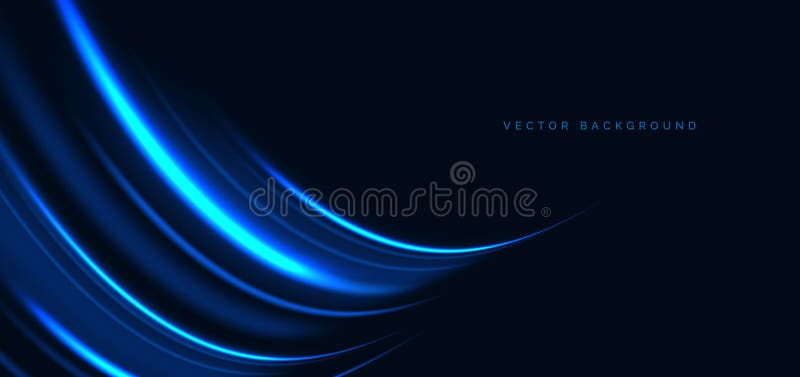 Blue Curved Rays Glowing on Dark Background. Speed Motion Moving ...