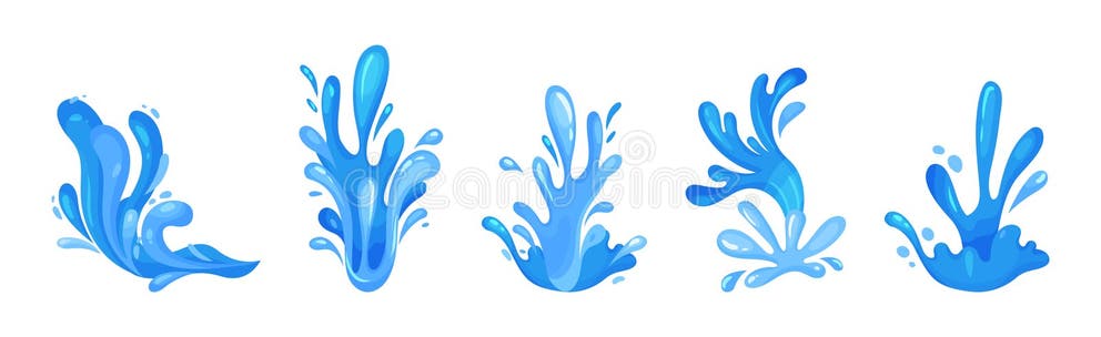 Blue Curved Water Splashes with Drops Vector Set Stock Vector ...