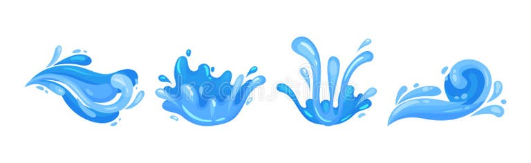 Blue Curved Water Splashes with Drops Vector Set Stock Vector ...