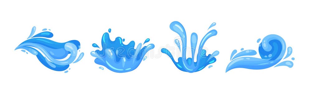 Blue Curved Water Splashes with Drops Vector Set Stock Vector ...