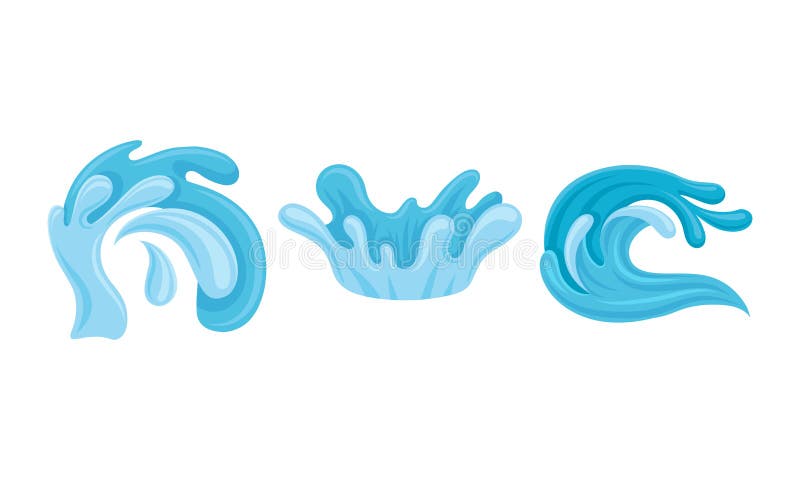 Blue Curved Water Splashes with Drops Big Vector Set Stock Illustration ...