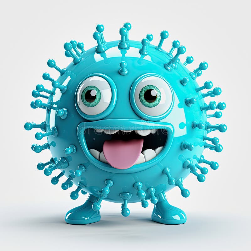 Blue Cute Funny Virus Character Isolated Stock Image - Illustration of ...