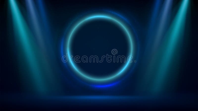 Blue Cyan Spotlight Backdrop. Stage with Cyan Blue Circular Lighting ...
