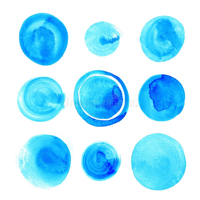 Blue Cyan Watercolor Circle Splashes Set. Stock Illustration ...
