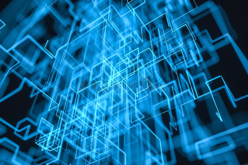 Blue Cyber Space with Crossed Glowing Lines, 3d Rendering Stock ...