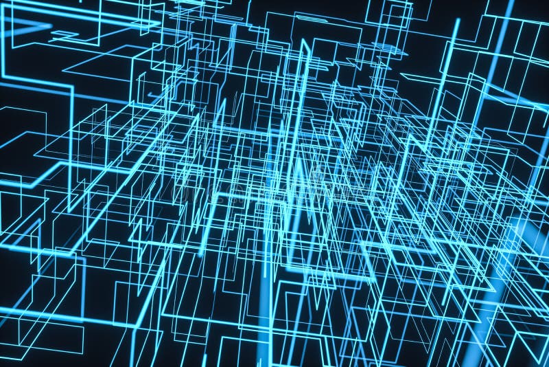 Blue Cyber Space with Crossed Glowing Lines, 3d Rendering Stock ...