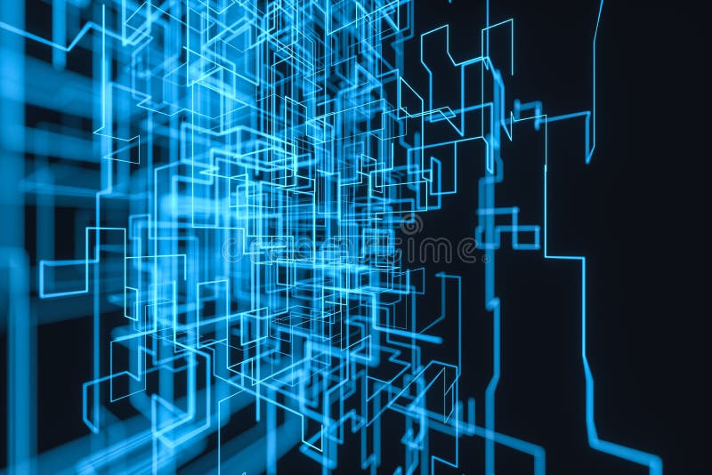 Blue Cyber Space with Crossed Glowing Lines, 3d Rendering Stock ...