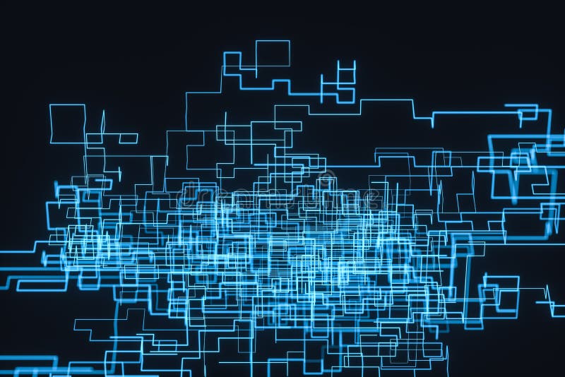Blue Cyber Space with Crossed Glowing Lines, 3d Rendering Stock ...
