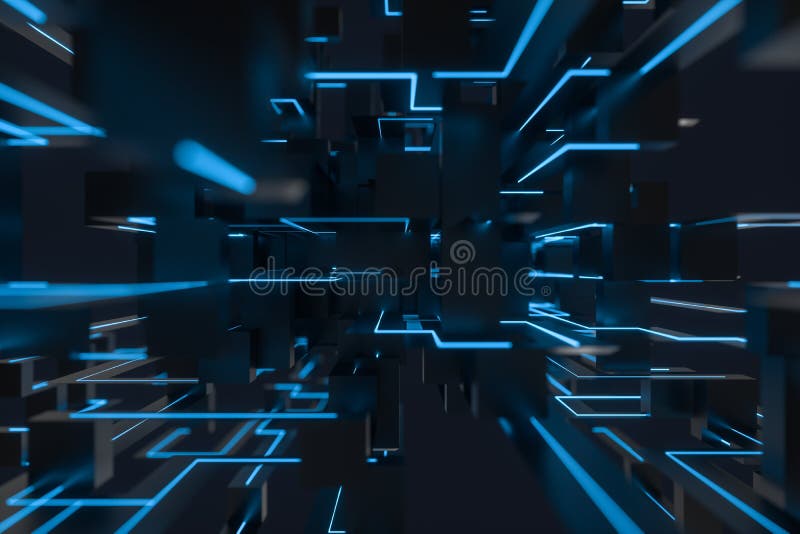 Blue Cyber Space with Crossed Glowing Lines, 3d Rendering Stock ...