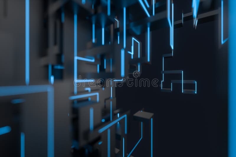 Blue Cyber Space with Crossed Glowing Lines, 3d Rendering Stock ...