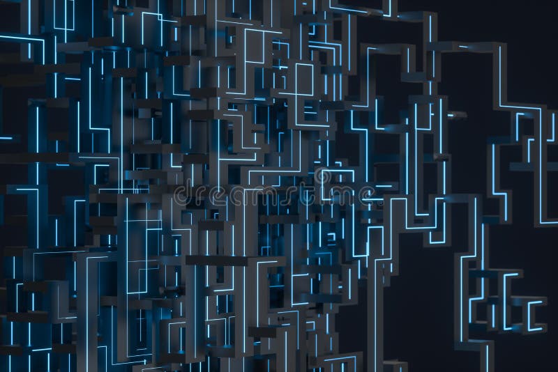 Blue Cyber Space with Crossed Glowing Lines, 3d Rendering Stock ...