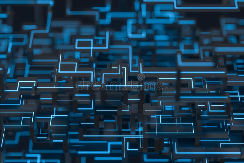 Blue Cyber Space with Crossed Glowing Lines, 3d Rendering Stock ...