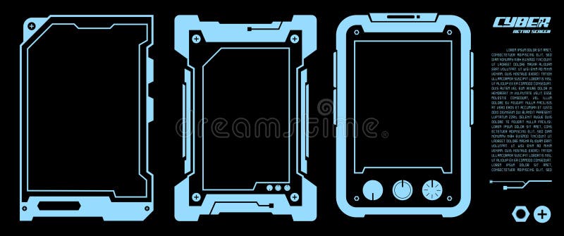 Blue Cyberpunk Frame, Retro Hologram Screen Interface Vector Design in ...