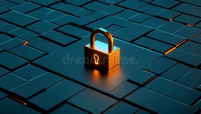 A Blue Cybersecurity Network Background Features a Glowing Padlock Icon ...
