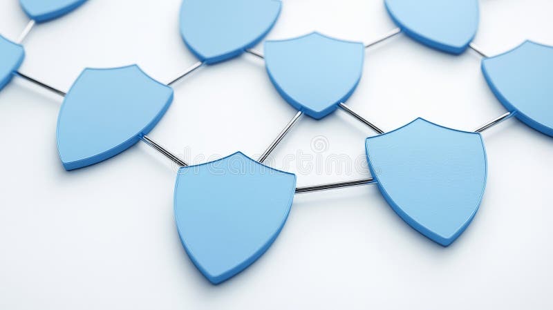 Blue Cybersecurity Shields Linked in a Chain Formation, Symbolizing ...