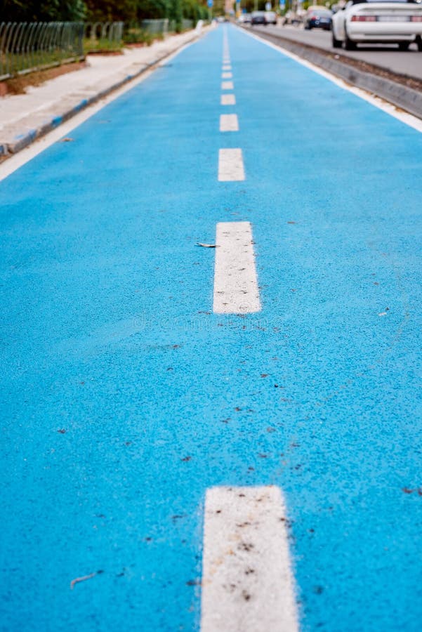 Blue Cycle Path Along the Coast Stock Image - Image of line, biking ...