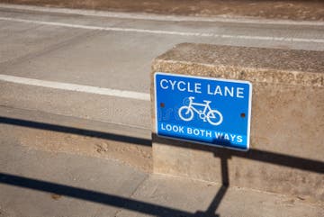 Blue Cycle Path Lane Sign by Beach Stock Photo - Image of danger, ways ...