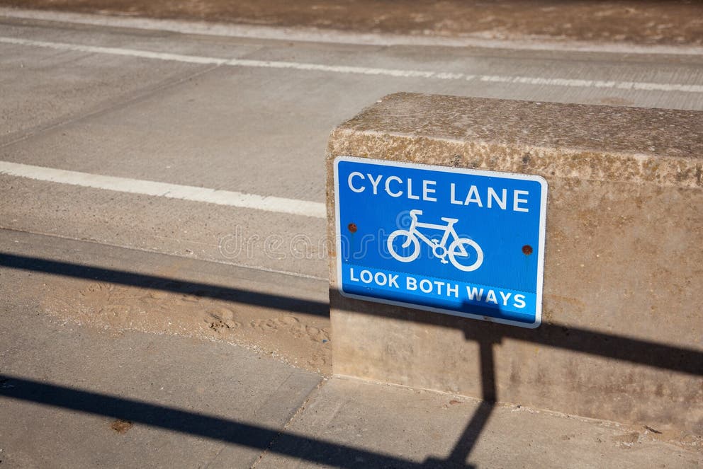 Blue Cycle Path Lane Sign by Beach Stock Photo - Image of danger, ways ...