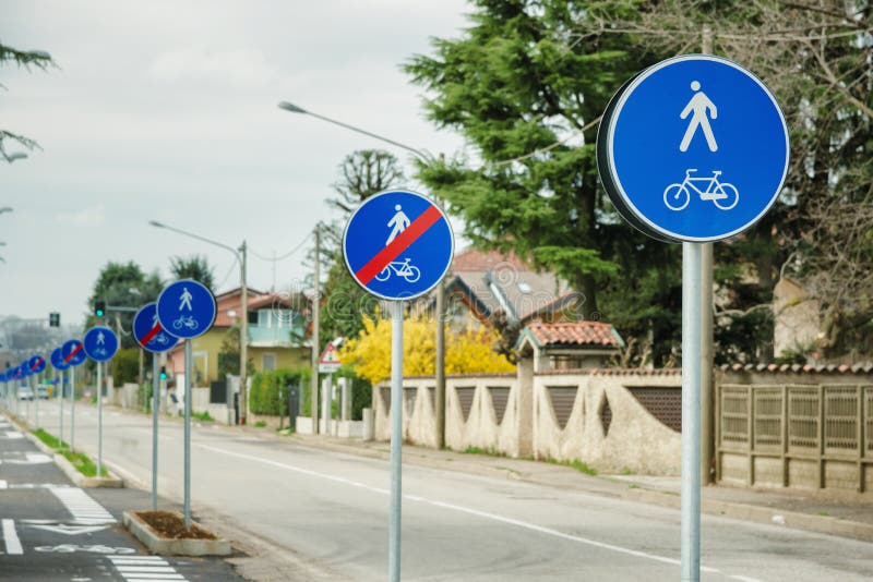 Bicycle and Pedestrian Shared Route Sign Stock Image - Image of ...