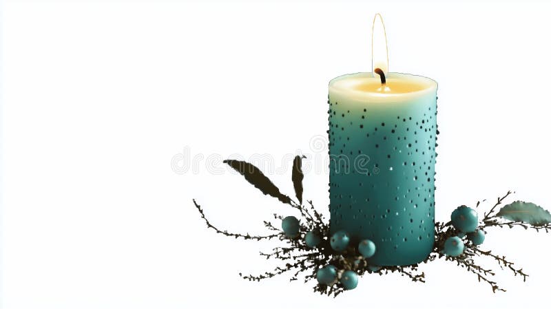 A Blue Cylindrical Candle with a Textured Surface is Lit, Casting a ...