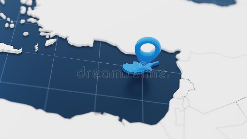 Blue Cyprus 3d Map with Pointer Pin Surrounded with Other Countries in ...