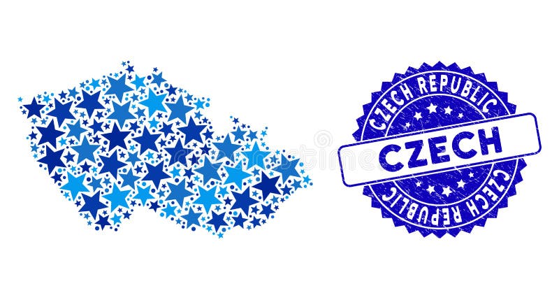 Blue Star Czech Map Collage and Scratched Stamp Stock Vector ...