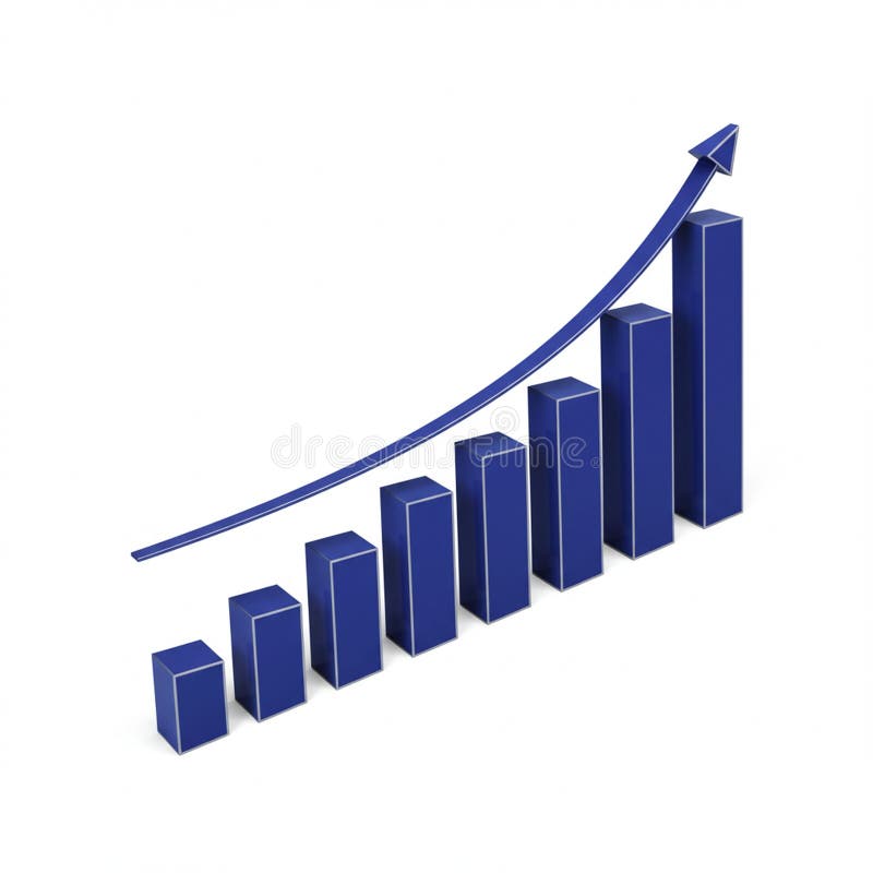 Blue 3D Bar Graph with Six Ascending Bars Aligned Horizontally. Each ...