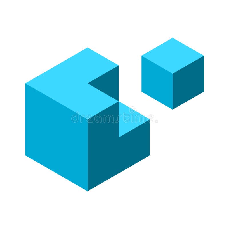 Blue 3D Cube with Missing Piece. Geometric Object with One Part ...