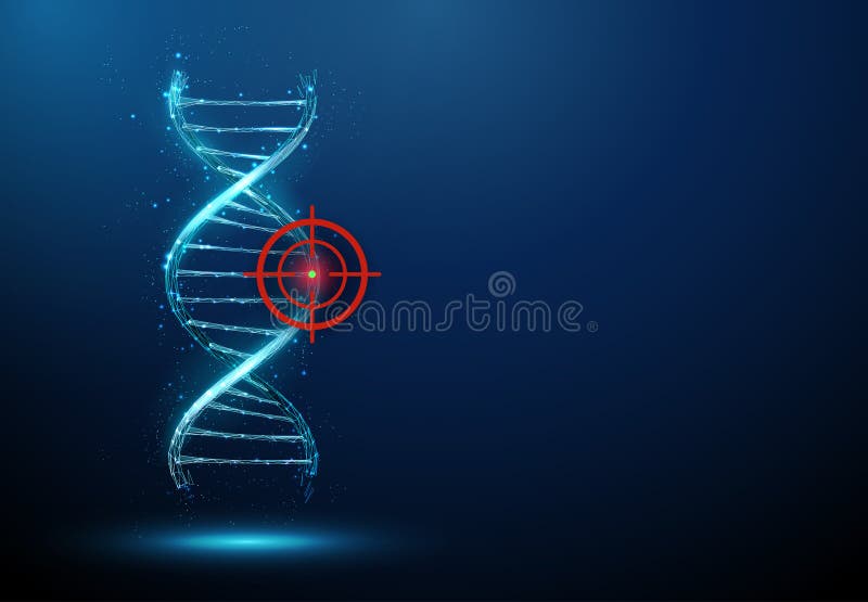 Blue 3d DNA Molecule Helix with Target Sign. DNA Damage, Gene Editing ...