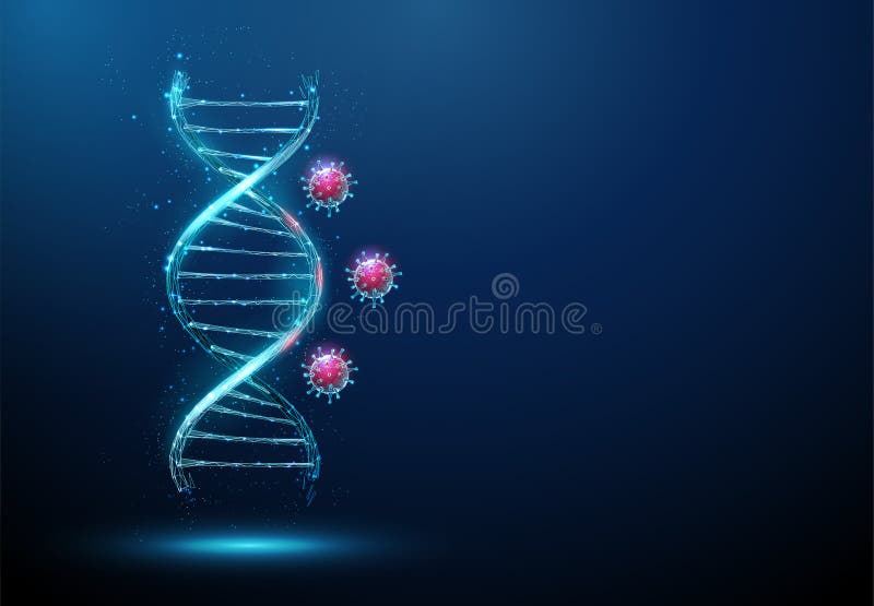 Blue 3d DNA Molecule Helix with Viruses Behind Stock Illustration ...
