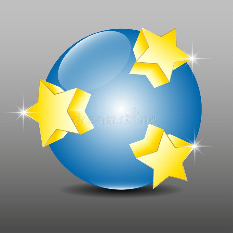 Blue 3D Globe Sphere and Golden Stars Stock Illustration - Illustration ...