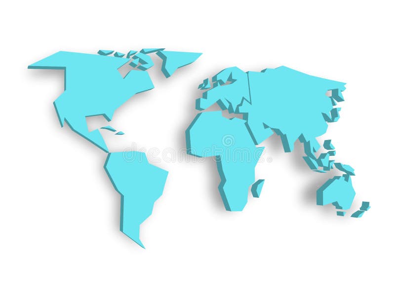 Blue 3D Map of World with Dropped Shadow on Background. Worldwide Theme ...